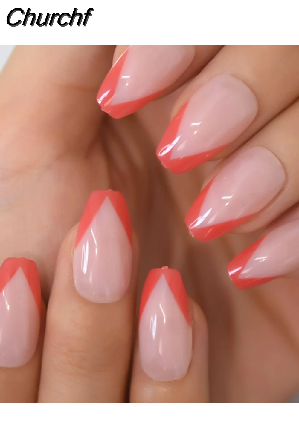 Churchf Acrylic French Nails Short Length Ombre Round French Tips ...