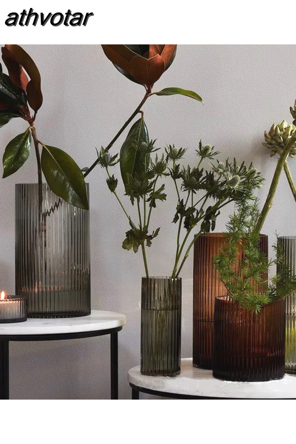 athvotar Vertical Grain Glass Vase Hydroponics Flower Pots Desk ...