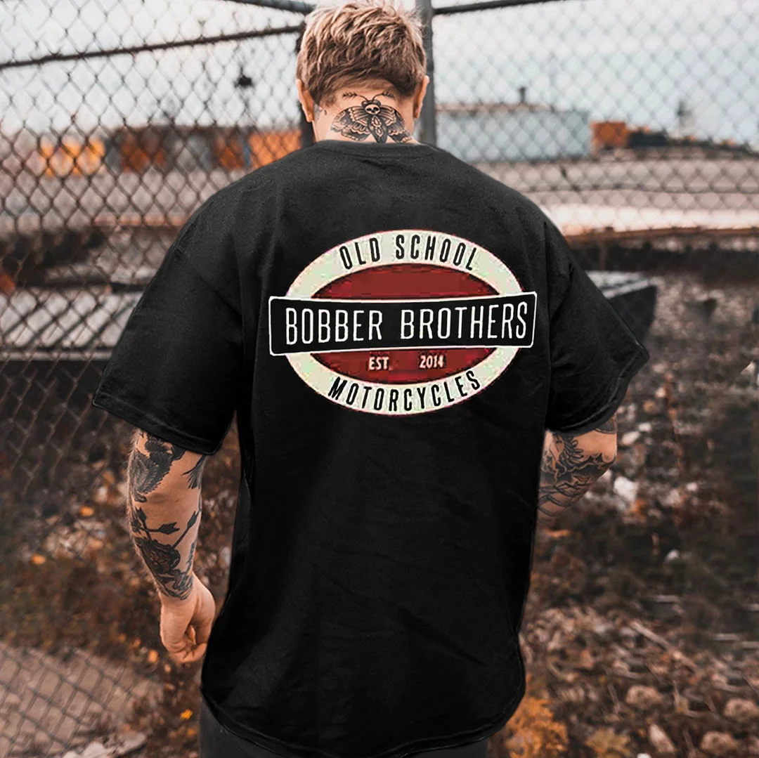 BOBBER BROTHERS Letter Monogram Casual Black Print T-shirt