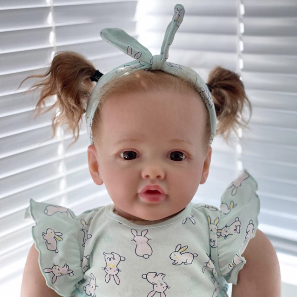 22'' Silicone Reborn Touch Real Baby Doll Girl Toy with Long Brown ...