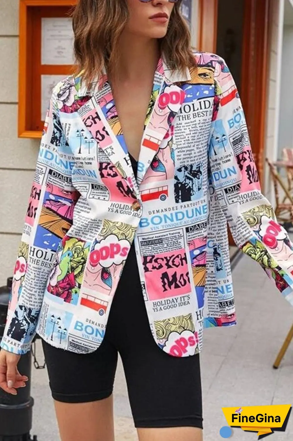FineGina Newspaper Print Lapel Suit P13547