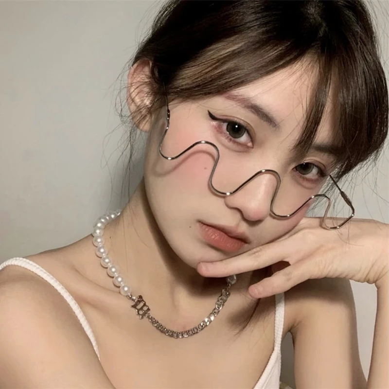 Ins Cool Trendy Personality Wave Decorative Glasses Lensless Photo ...