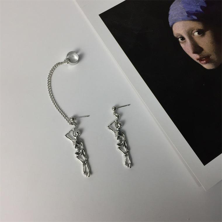 PUNK SKELETON SKULL ASYMMETRIC EARRINGS