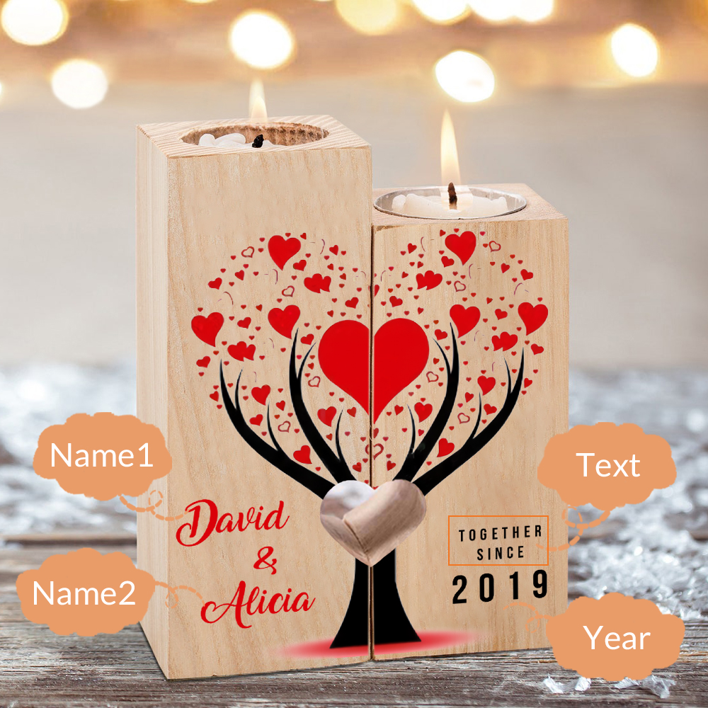 Candelero de árbol de amor para pareja de madera de dos piezas sin ...