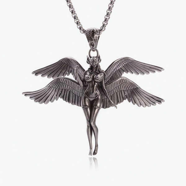 Sterling Silver Brave Freedom Four Winged Angel Pendant Necklace