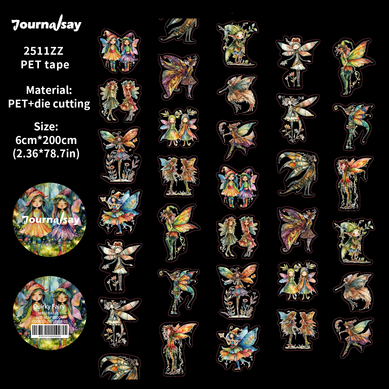 PET Tape - 60mm*200cm Vintage Quirky Fairy Character 3.72