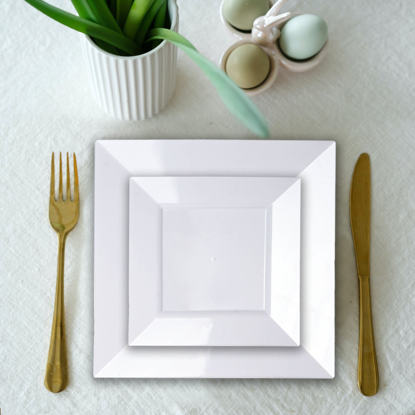 10 Pack | 6" Glossy White Square Plastic Dessert Appetizer Plates With ...