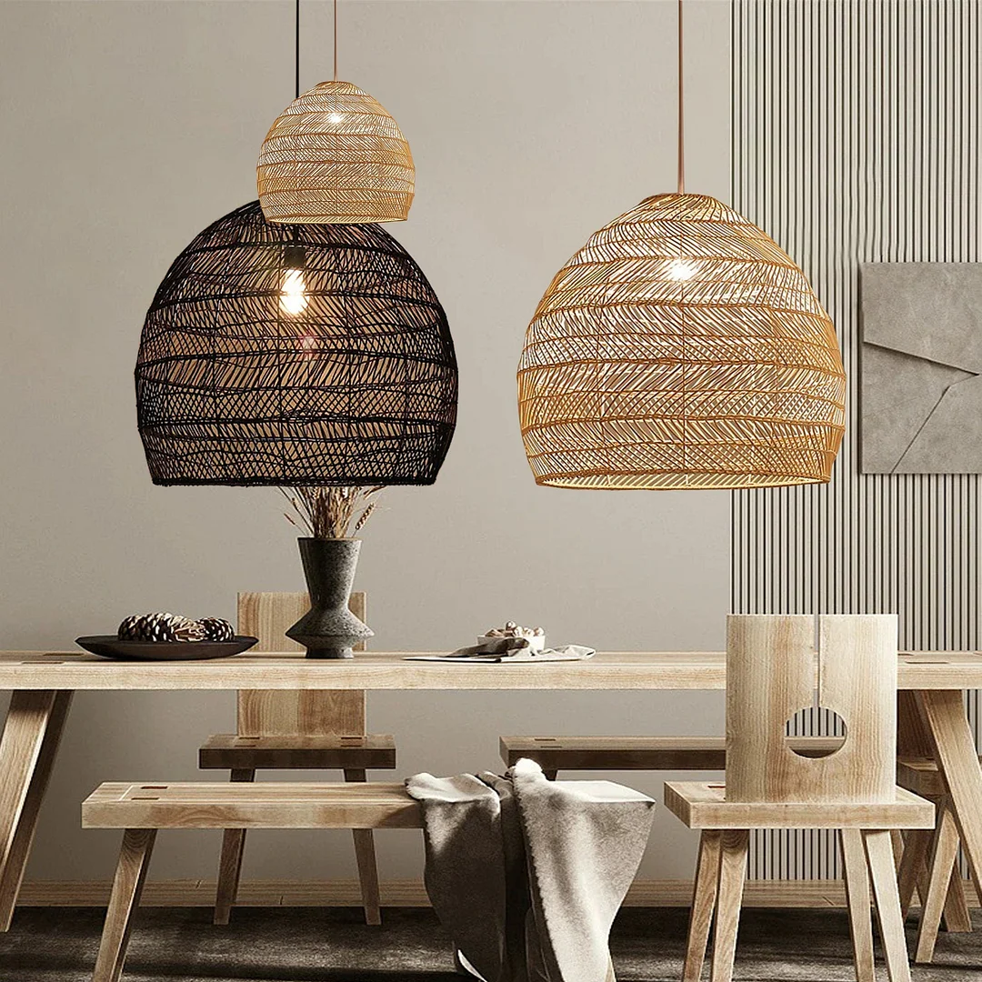 Arturest Rattan Pendant Light Boho Design Natural Basket Rattan Woven ...