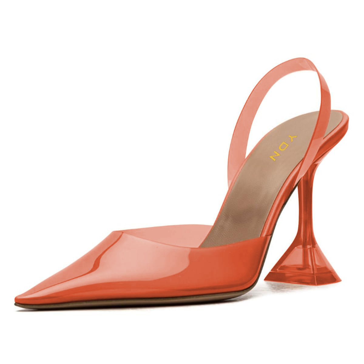 Transparent Slip-On Pointed Toe Flared Heel Slingback Pumps in Orange