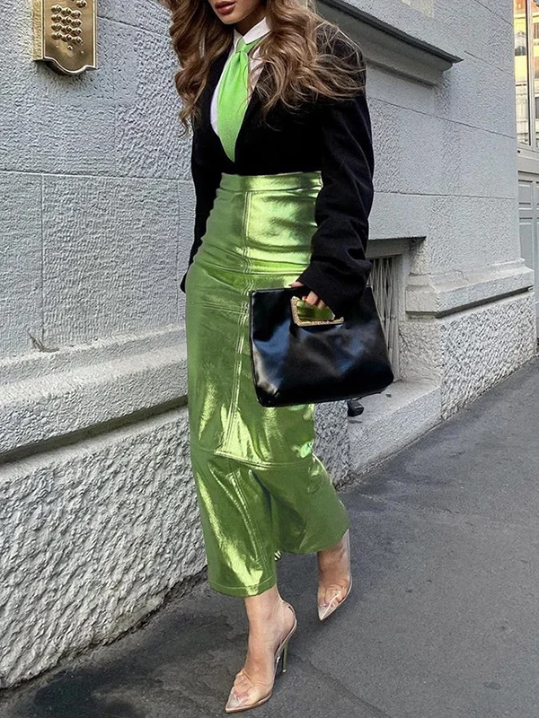 Elegant High-Waisted H-Line Split-Joint Skirts