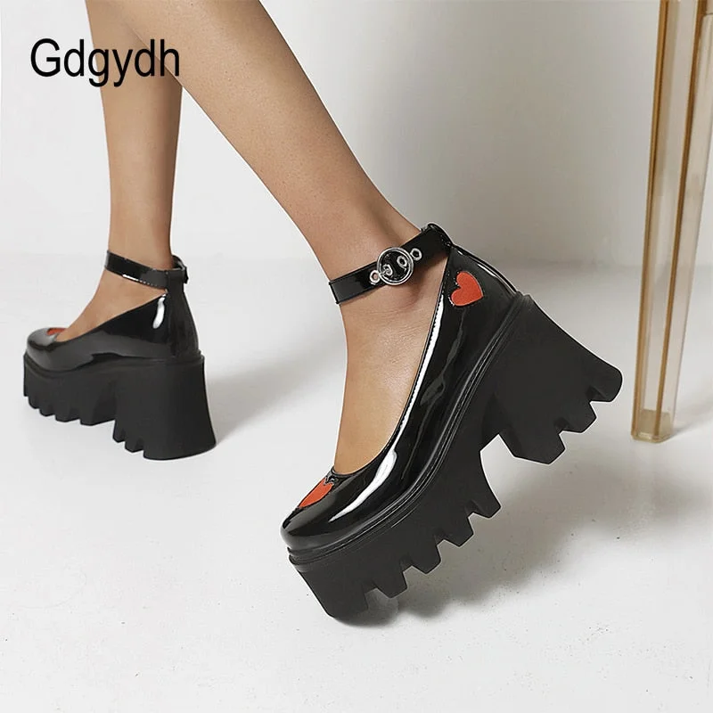 Gdgydh Romantic Goth Heart Shaped Shoes Women Platform Chunky Heels ...