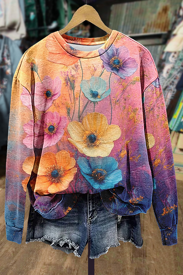 Colorful Art Floral Print Sweatshirt