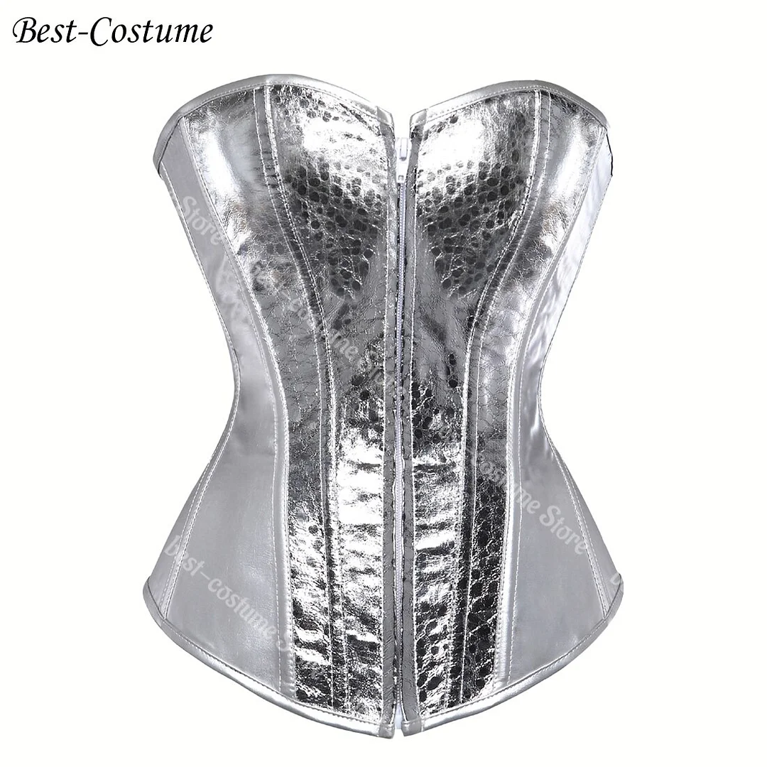 Uaang Corset Top For Women Burlesque Faux Leather Overbust Corset Plus