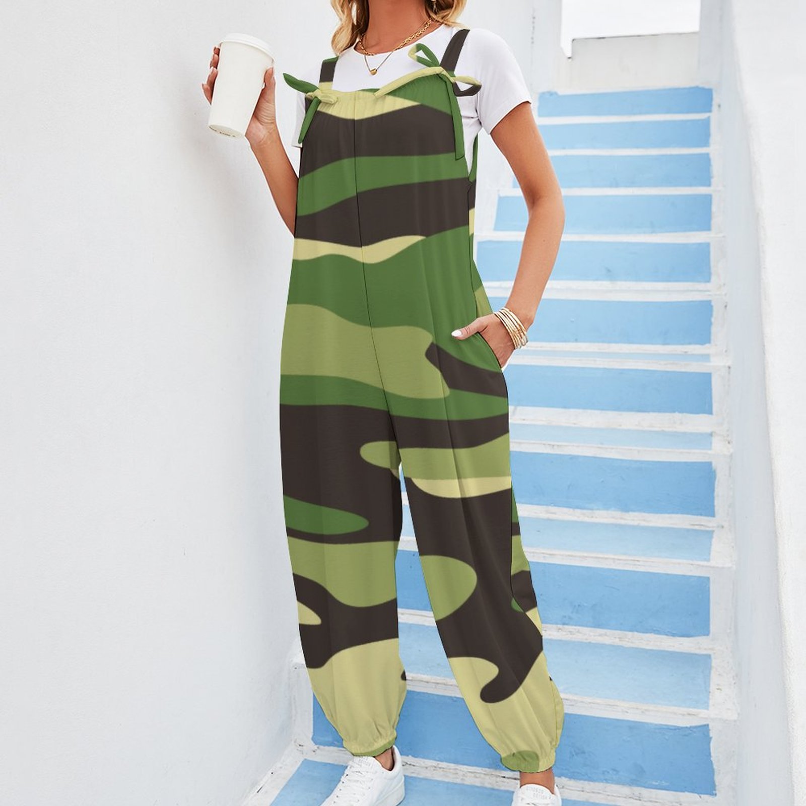 SFNEEWHO Forest Multicam Pattern Boho Vintage Loose Overall Corset ...