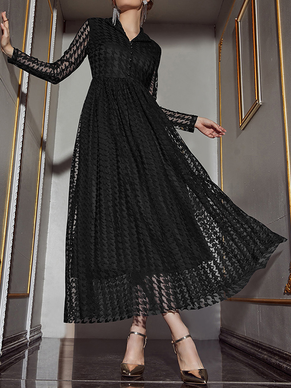 Ethereal Buttoned Gauze Maxi Dress: High-Waisted, Sheer Long Sleeves ...