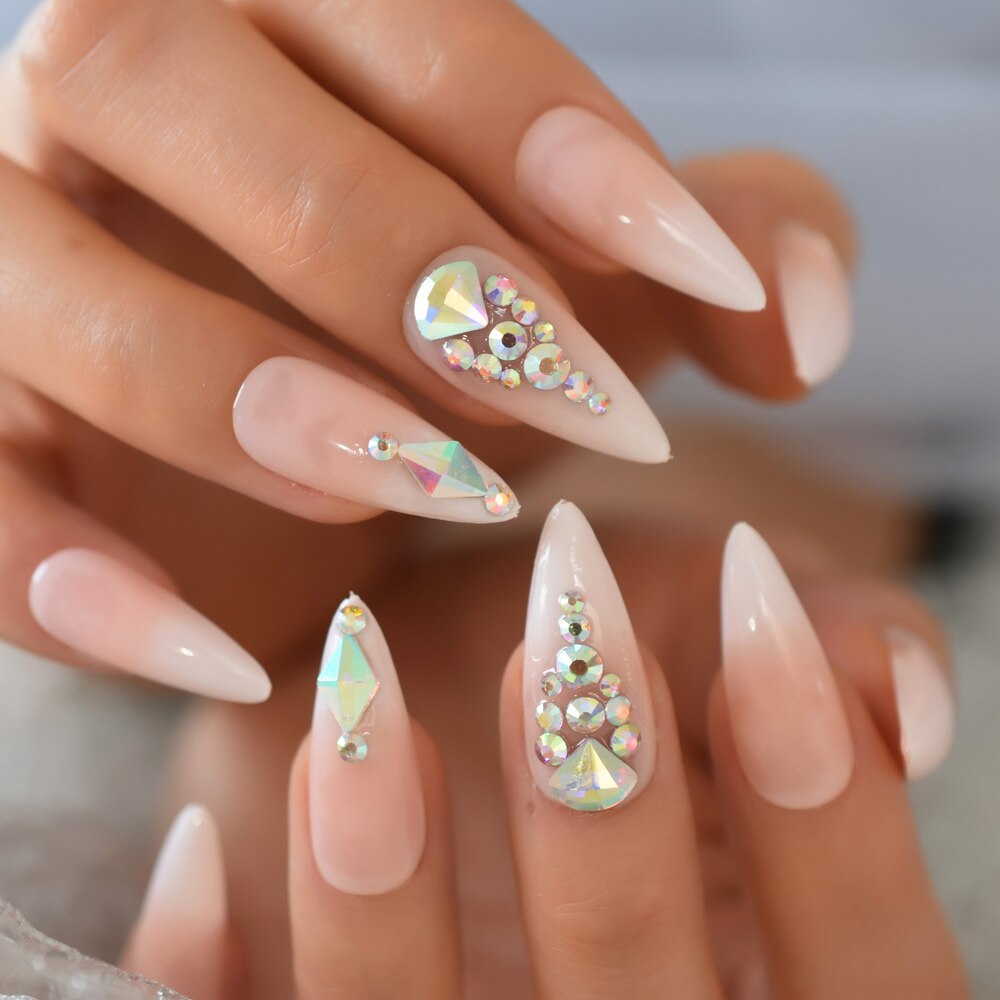 Churchf Metallic Stone Faux Ongles Gray Rhinestones Decorative Extra ...