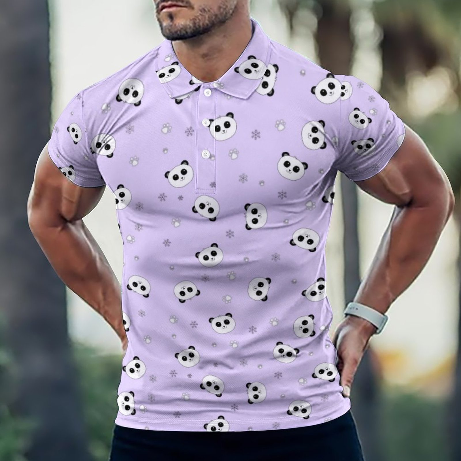 SFNEEWHO Purple Pandas Panda Baby4Life Men's Short Sleeve Casual Polo ...