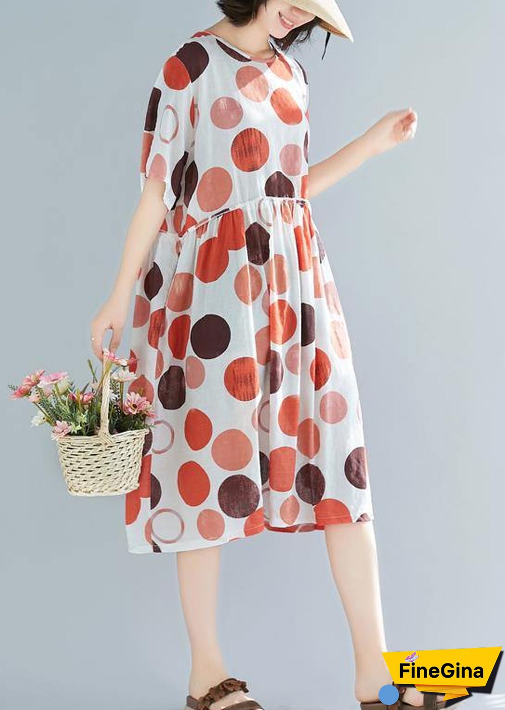 FineGina Style red dotted linen clothes For Women plus size design o ...