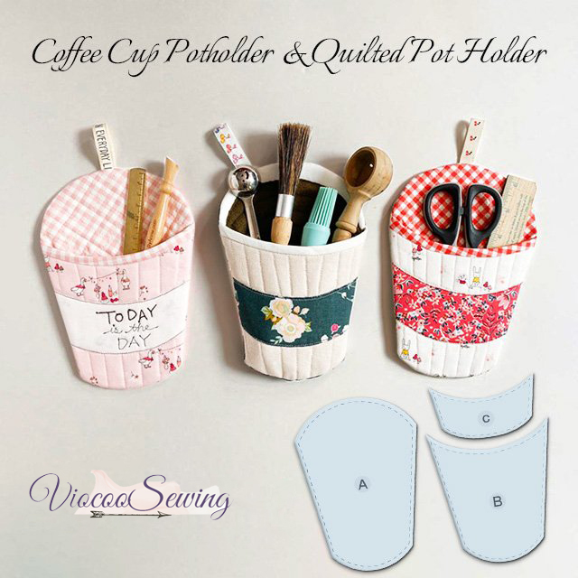 COFFEE CUP POTHOLDER & POT HOLDER PATTERN TEMPLATE (3 PCS)