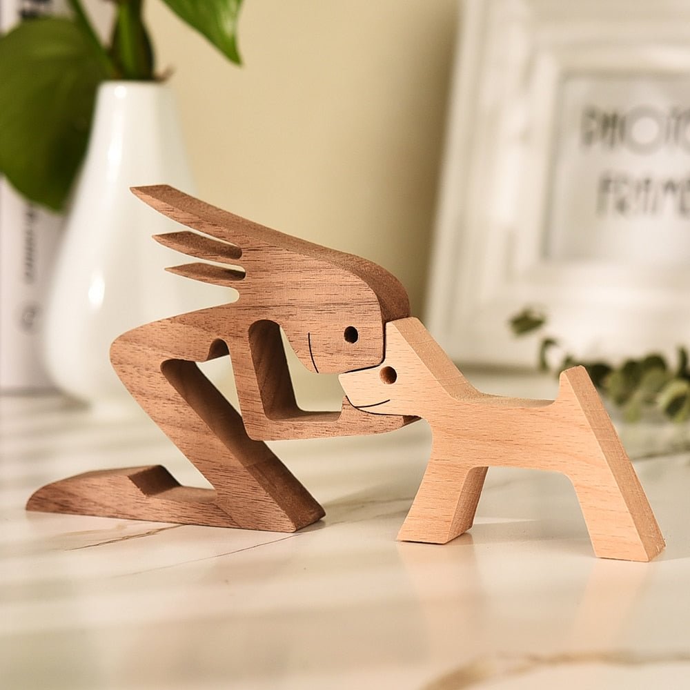 Home Decor Table Ornament Wood Dog Craft Sculpture Handmade Wooden Pets ...