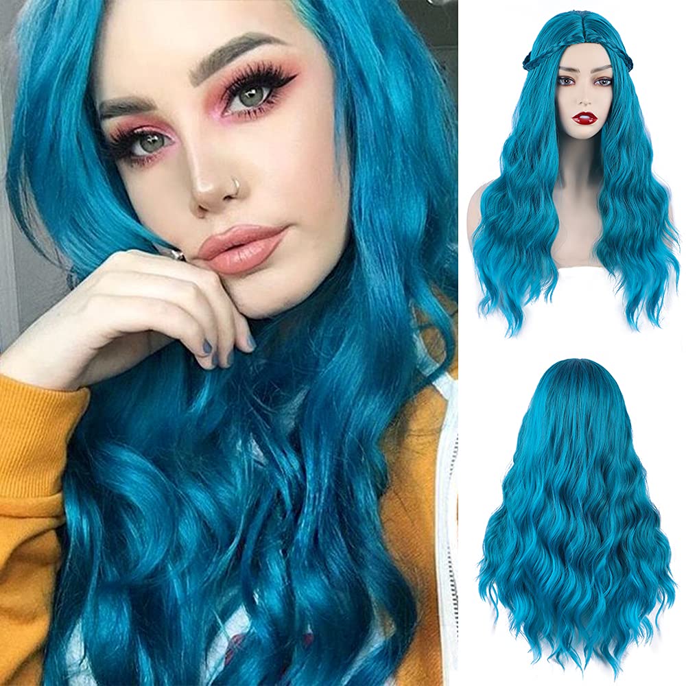 Colorful Wig Long Costume Wavy Synthetic Wig for Cosplay Girls-Indigo
