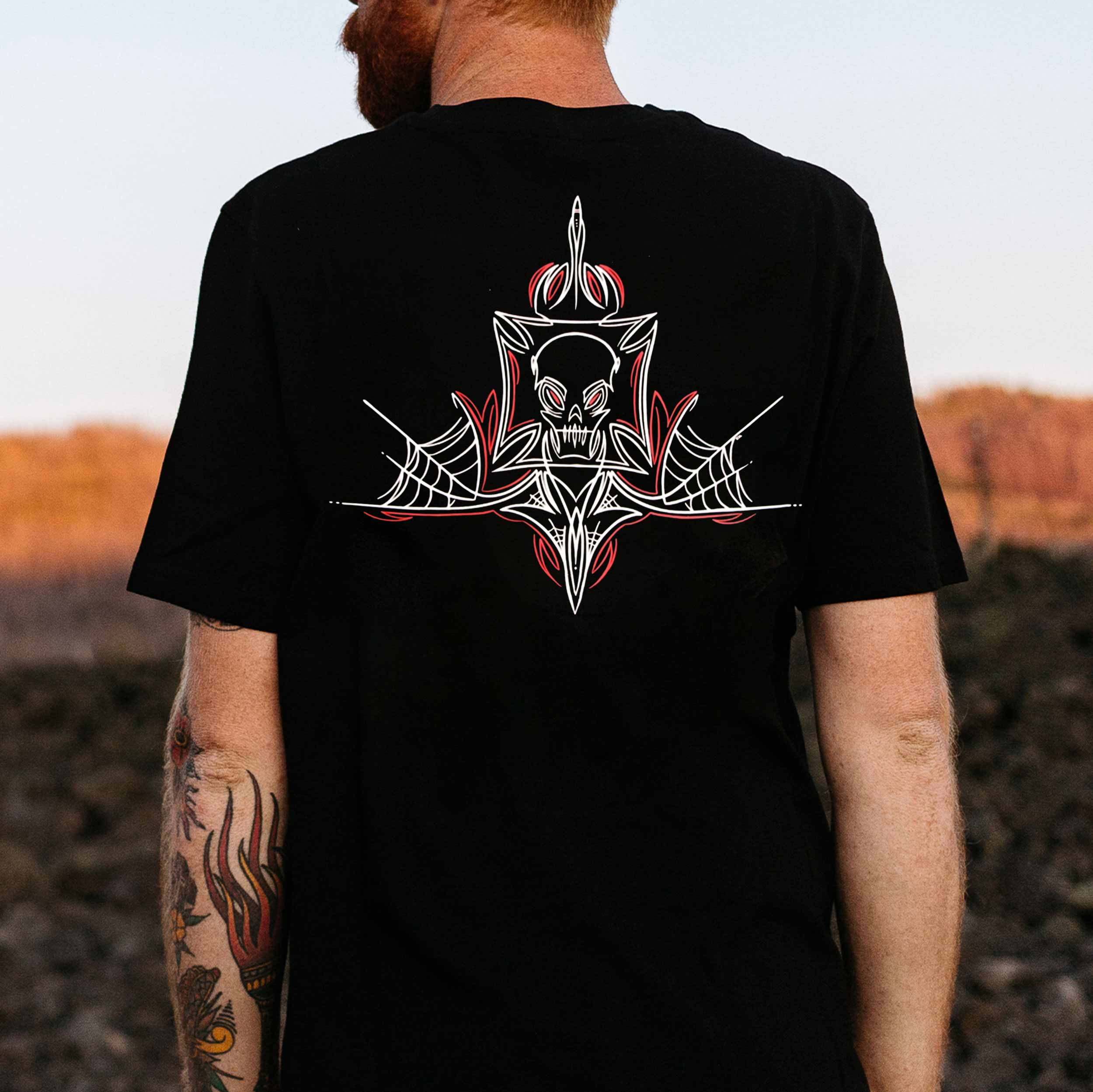 Phantom Pinstripe Skull Spider Web Print Men's T-shirt