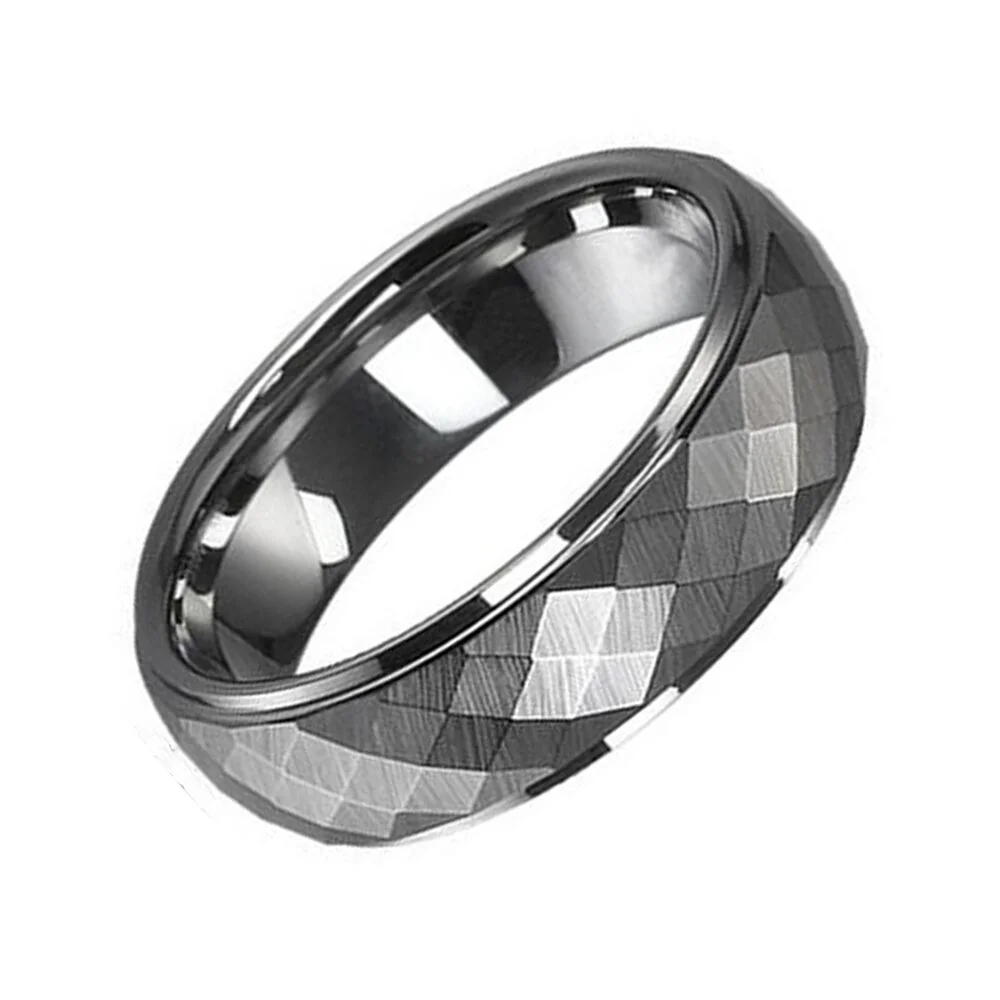 8MM Tungsten Couple Rings Multi Faceted Polished Engagement Wedding ...