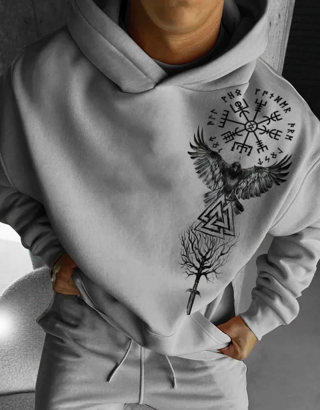 Valkyrie Vintage Spell Raven Totem Oversize Hoodie | ShopTechwear