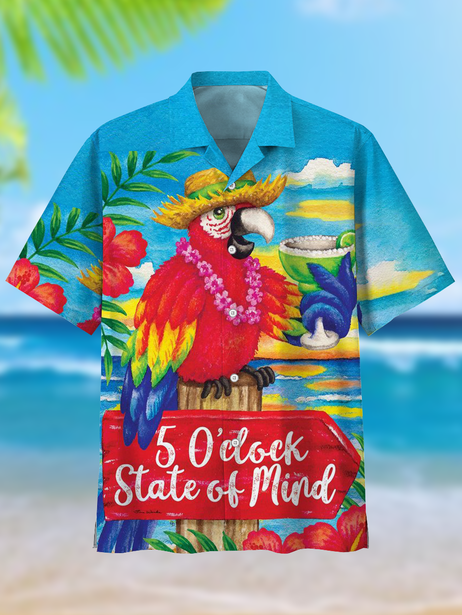 Attractive Men's Colorful Hawaiian Tequila Cuban Collar Print Shirt