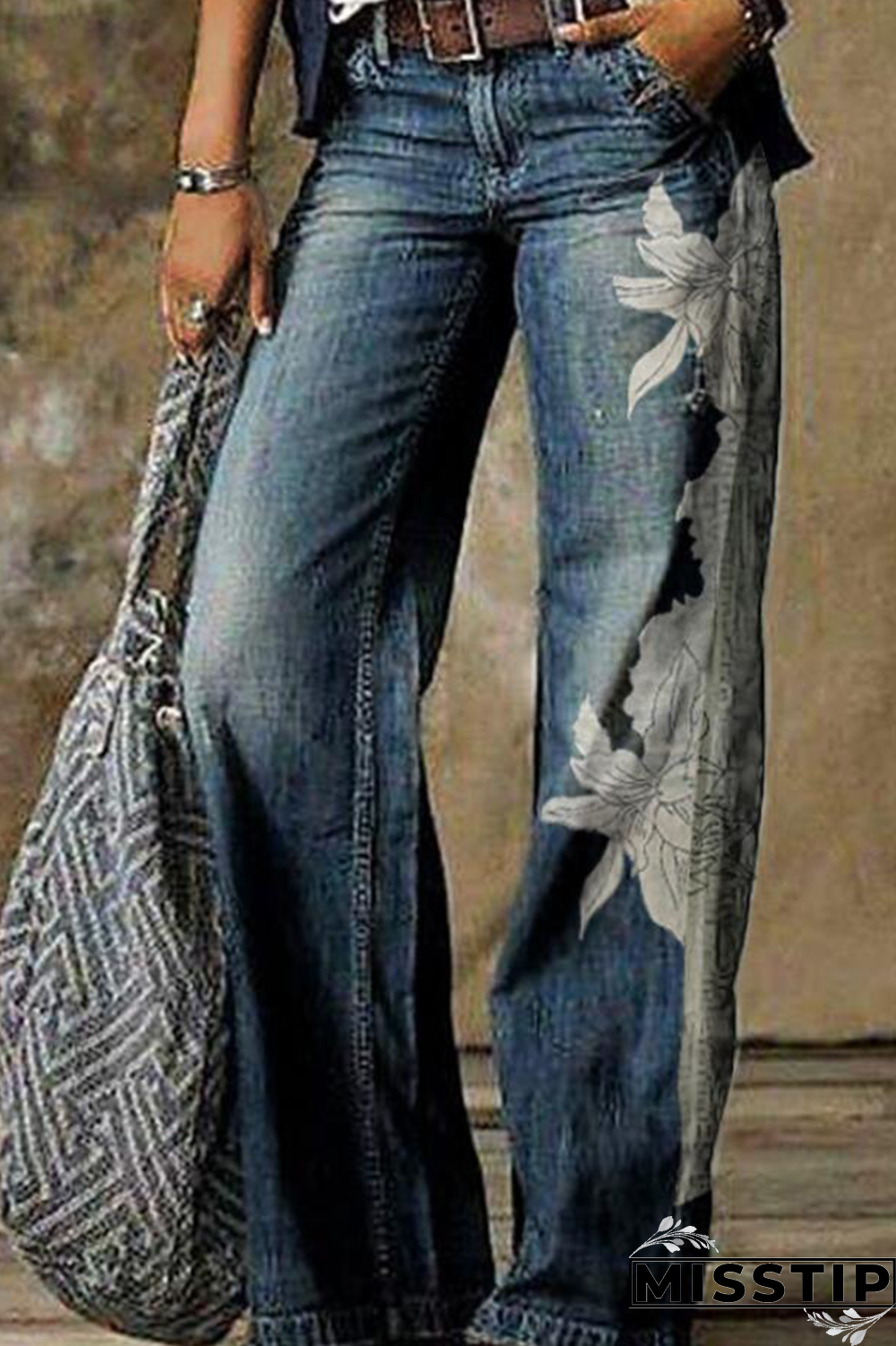 Casual Print Split Joint Boot Cut Denim Jeans(8 colors) - MissTip