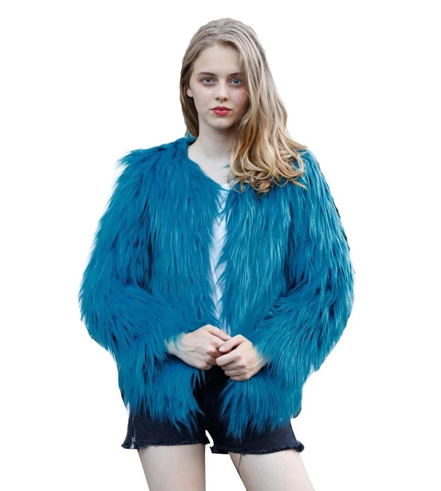 Winter Outerwear Open Front Fluffy Faux Fur Short Coat