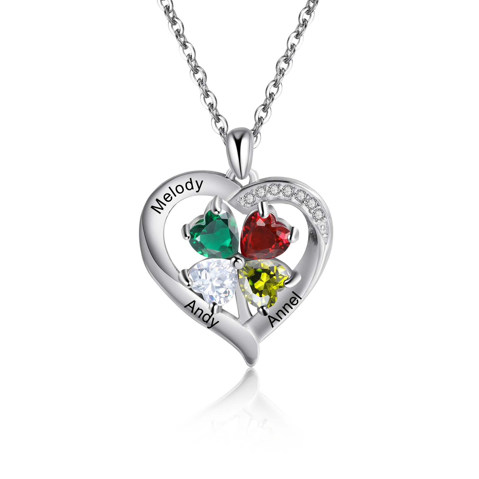 Personalized Heart Necklace Custom 3 Names & Birthstones Family Necklace