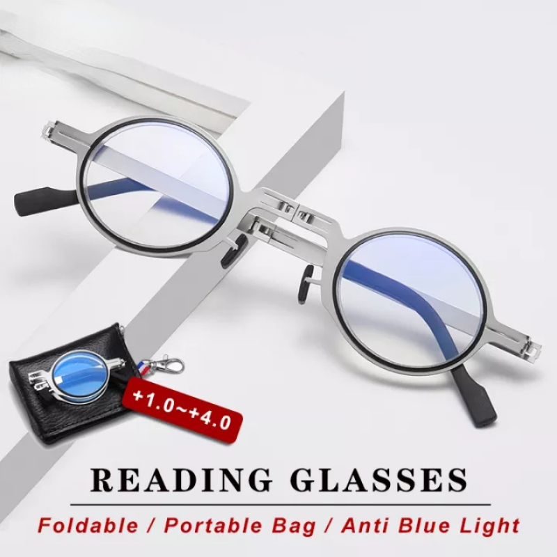 Foldable Reading Glasses Men Women Round Metal Frame Presbyopic ...