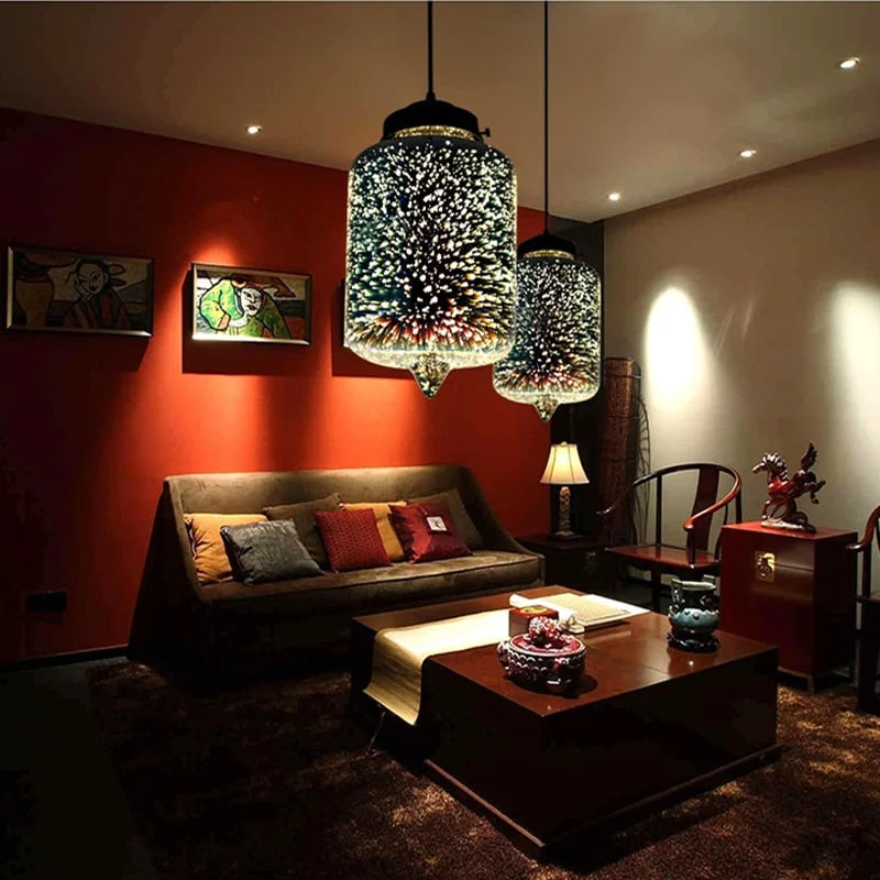 Modern 3D Colorful Romantic Starry Sky Hanging Glass Shade Pendant Lamp ...