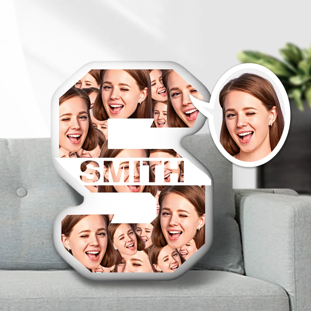 Custom Photo Face Pillow Funny Face Name Initials Letter S Face Pillow ...