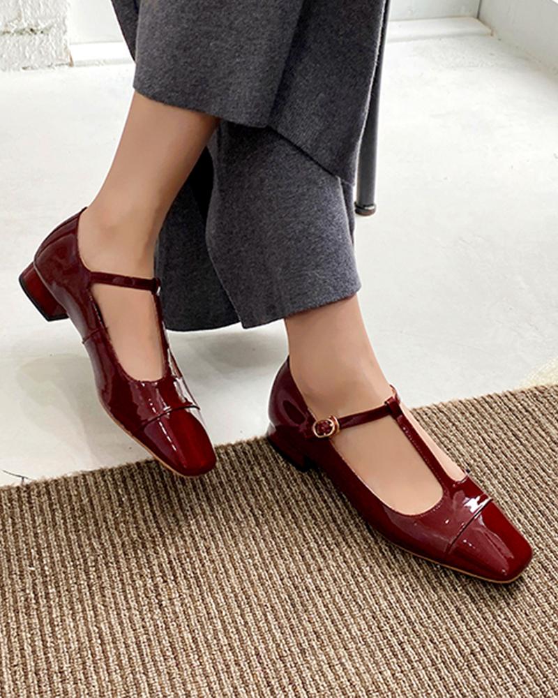 FineGina Polished Square Toe Mary Janes