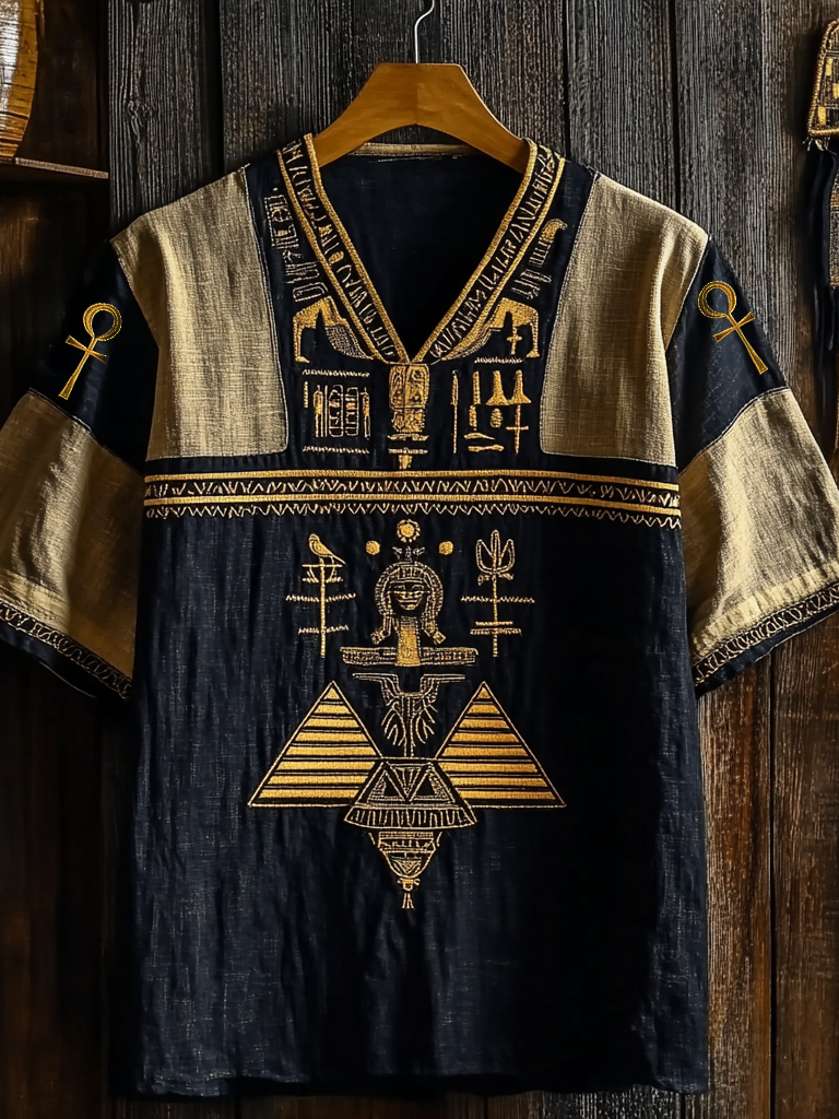 Vintage Ancient Egyptian Pyramid Balance Scale Art Cotton And Linen Shirt