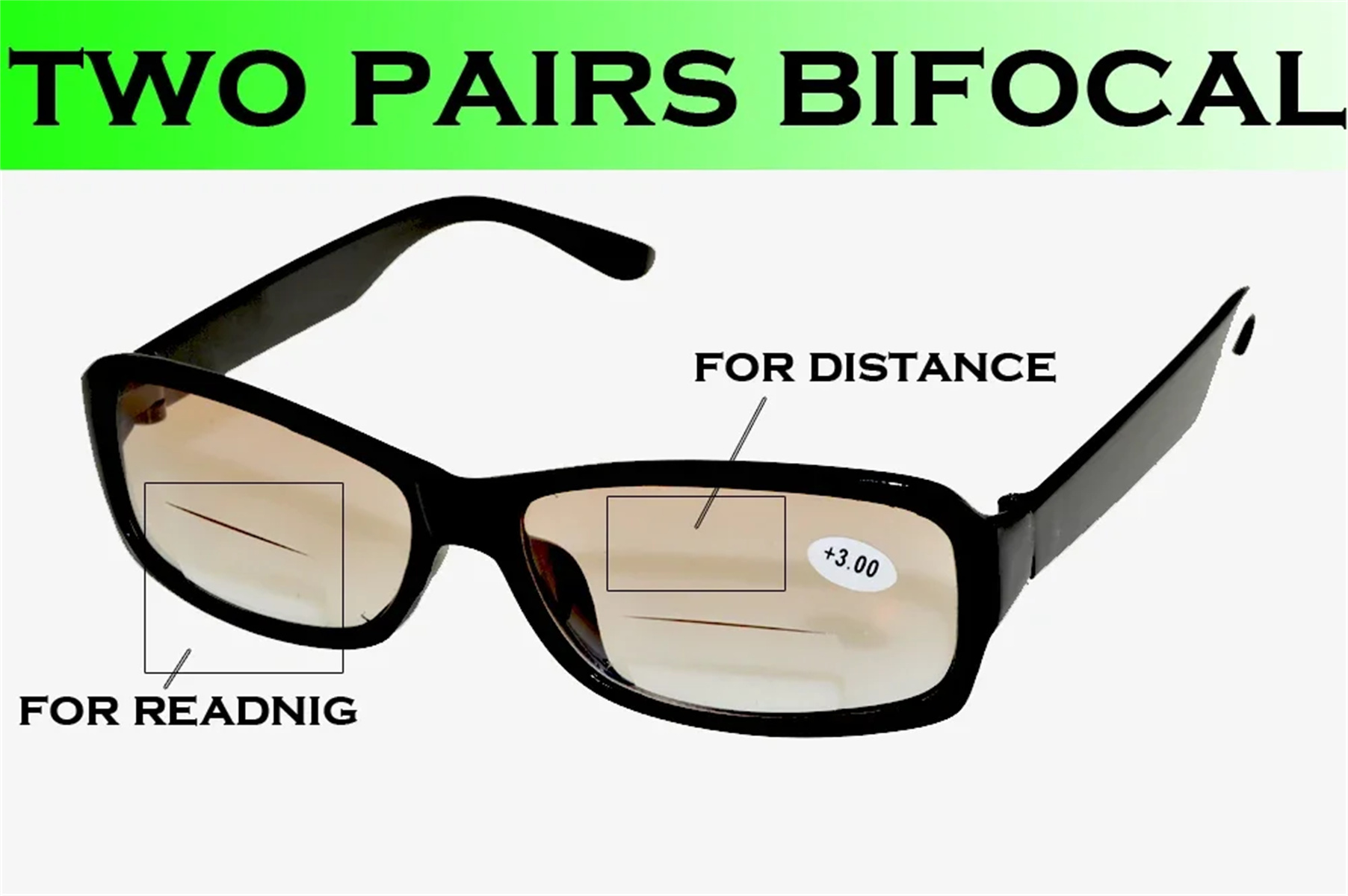Clara Vida TWO PAIRS Black Frame Presbyopia Hyperopia Eyeglasses ...