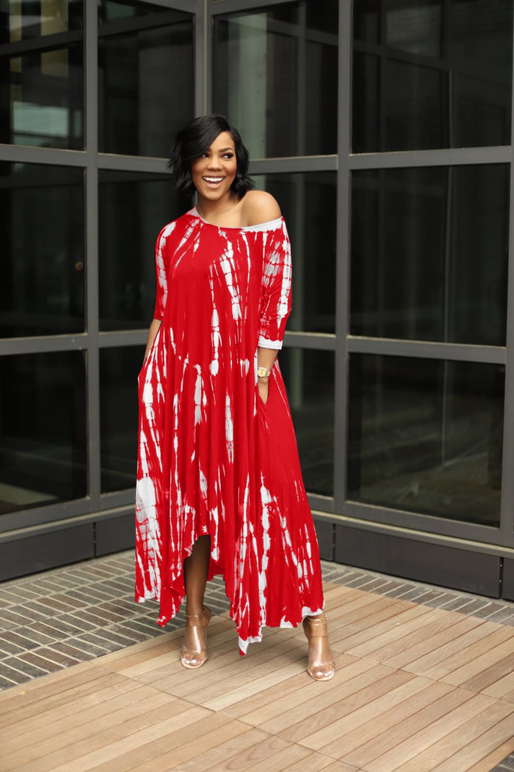 Loose Graffiti Tie Dye Pocket Midi Dress