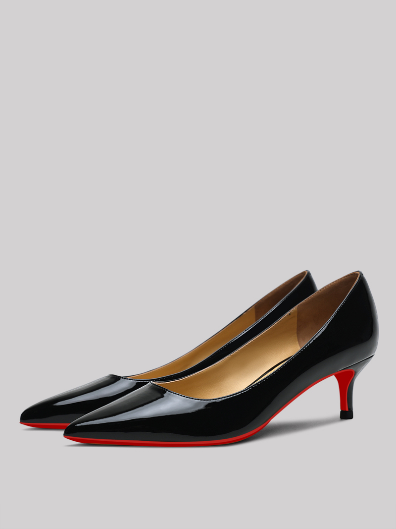 50mm Women's Classic Kitten Heels Red Bottom Pointed Toe Daily Patent Pumps