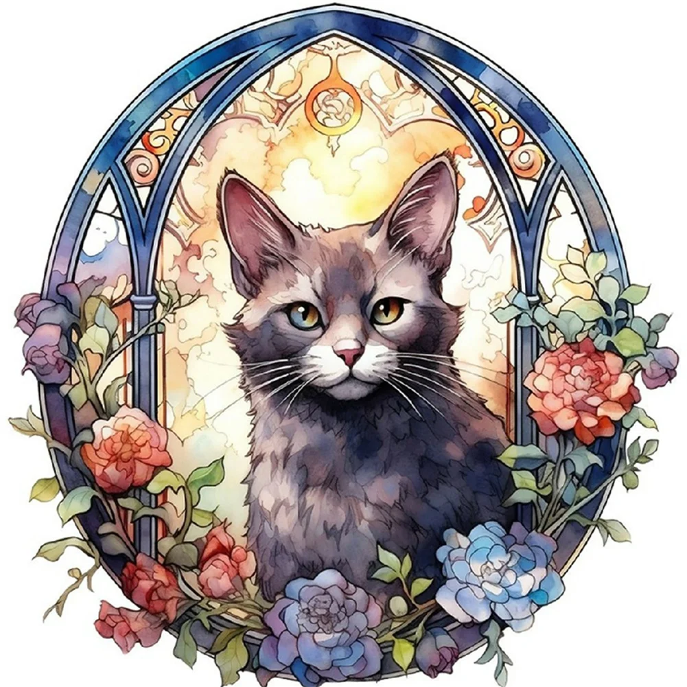Cat Under Window Sill (canvas) full round/square drill diamond painting