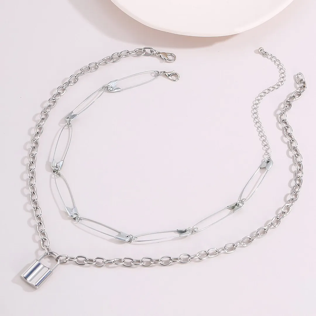 LOCK PIN DOUBLE LAYER NECKLACE