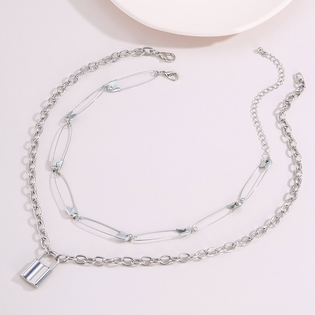 LOCK PIN DOUBLE LAYER NECKLACE