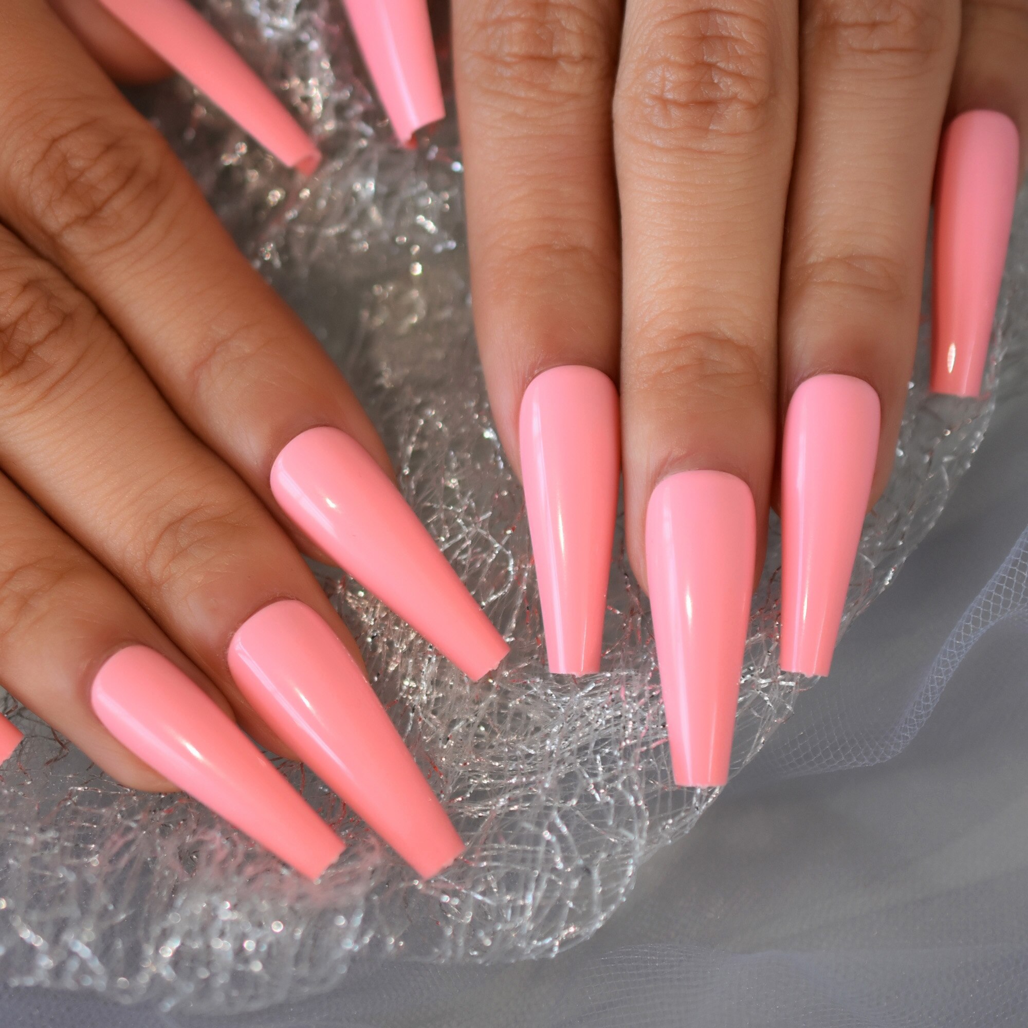 Churchf Extra Long False Nail Display Plain Pink Ballerina Artificial ...