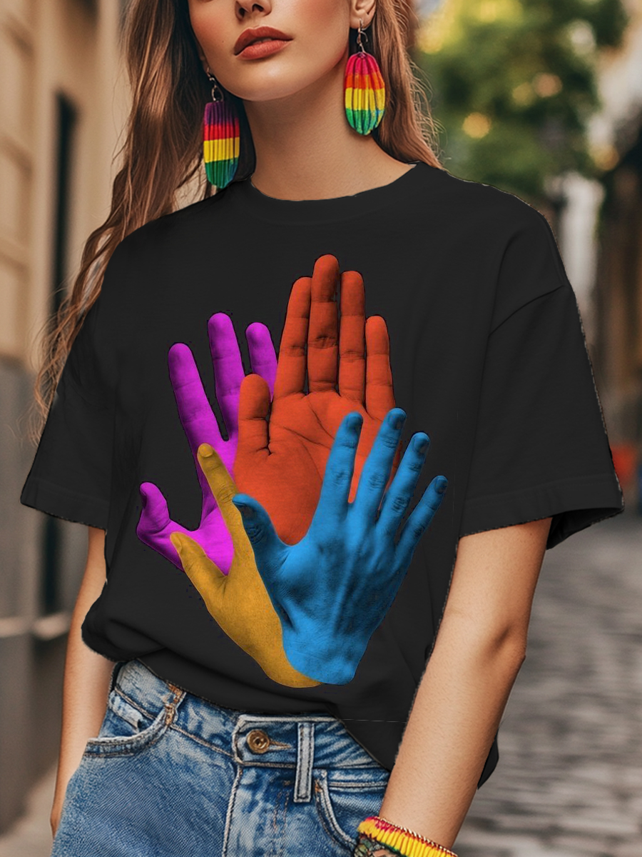 Women's Vintage Color Palm Stacked Staggered T-Shirt