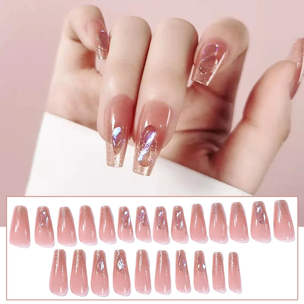 Coffin Ballet False Nails with Shiny Desgin Colorful Artificial Full ...