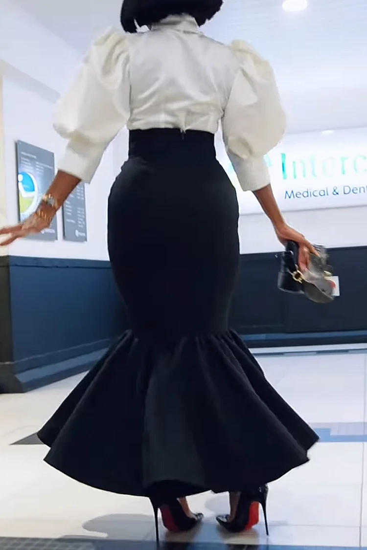 Plus Size Business Casual Black Elegant Shirt Collar Lantern Sleeve 3/4 ...