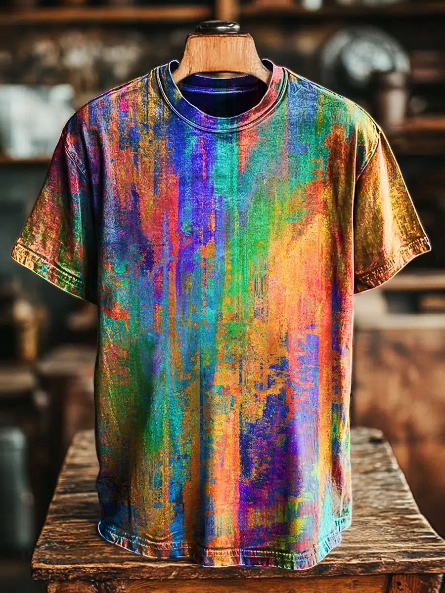 Men's Vintage Rainbow Mottled Art Print T-shirt