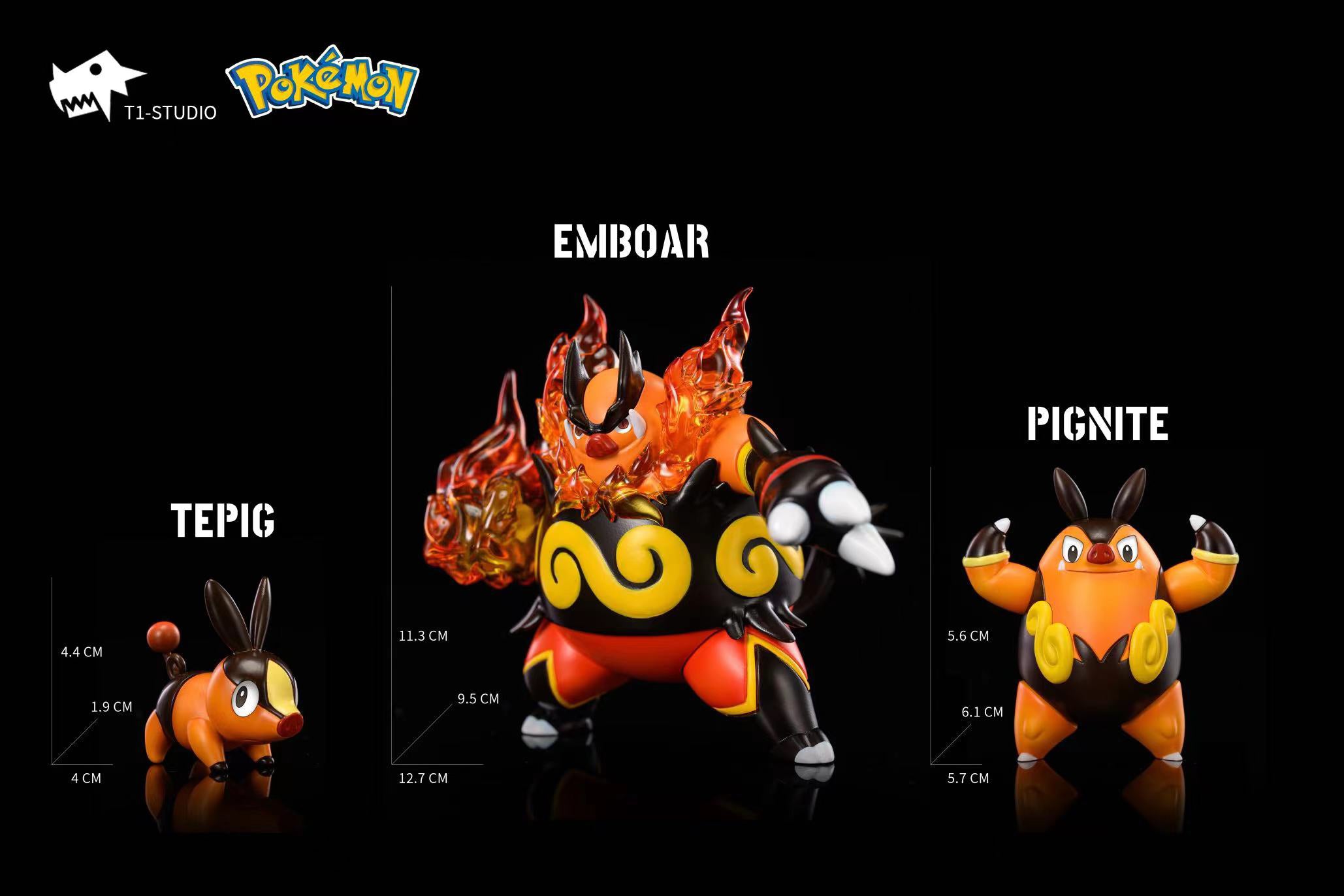 Tepig & Pignite & Emboar - Pokemon Resin Statue - T1 Studio [In Stock]