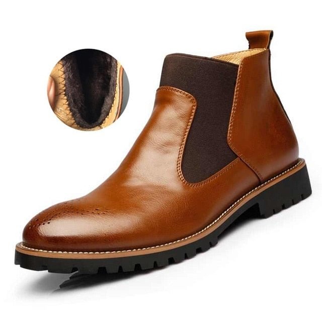 Men Chelsea Boots Slip-on Waterproof Ankle Boots Men Brogue Fashion ...